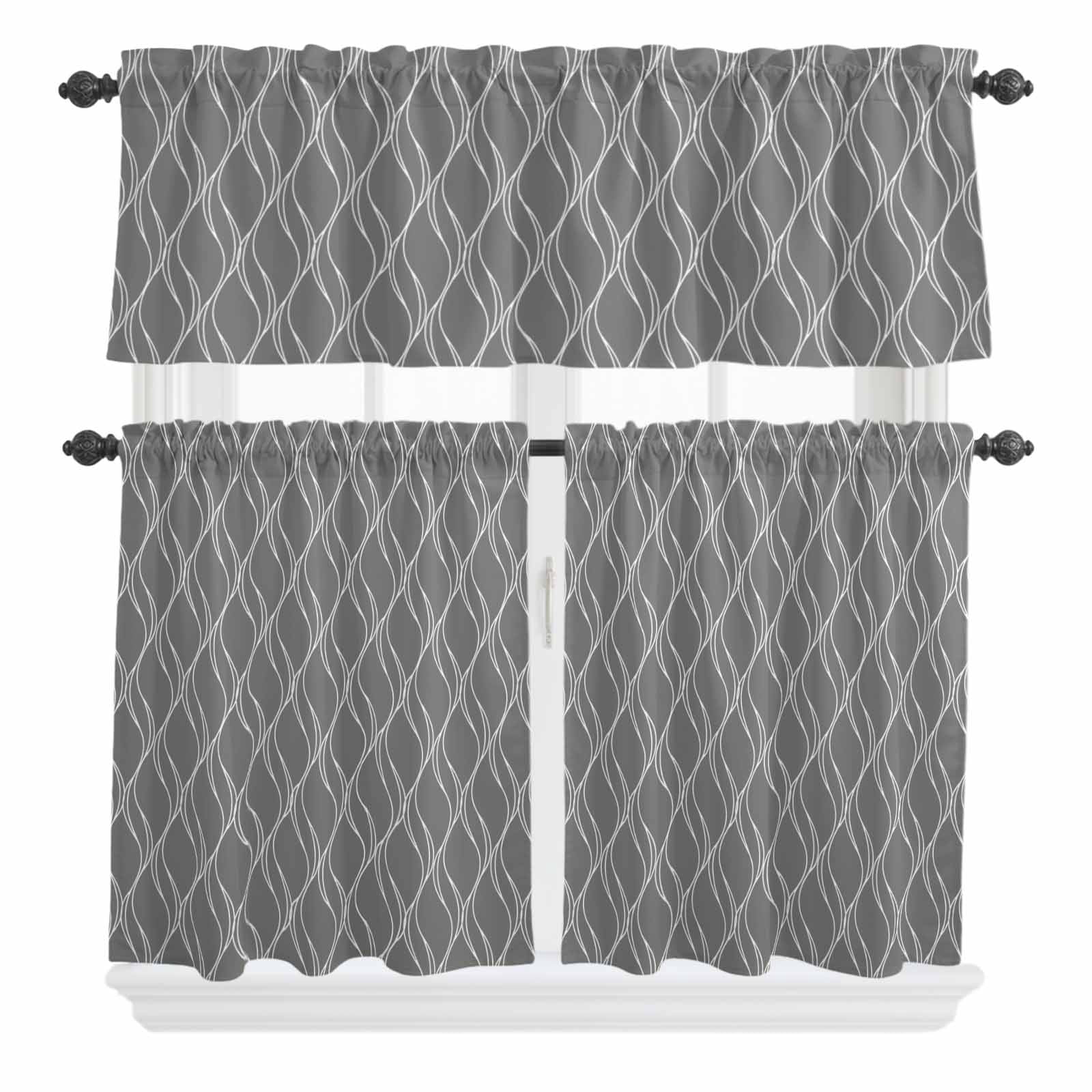 3 Piece Kitchen Curtains and Valances Set Wavy Lines Cafe Curtains 36 ...