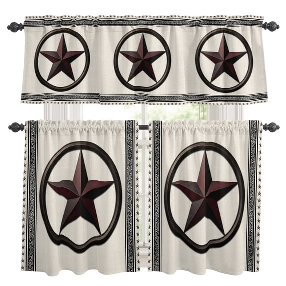 3 Piece Kitchen Curtains and Valances Set Western Star Brown Cafe ...