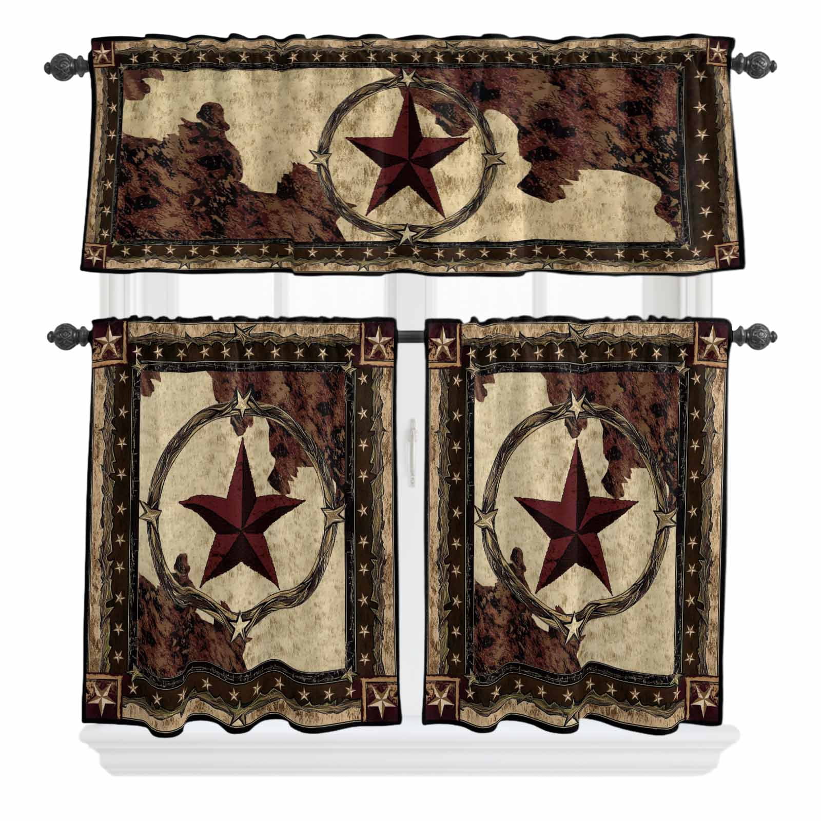 3 Piece Kitchen Curtains and Valances Set Western Texas Star Cafe ...