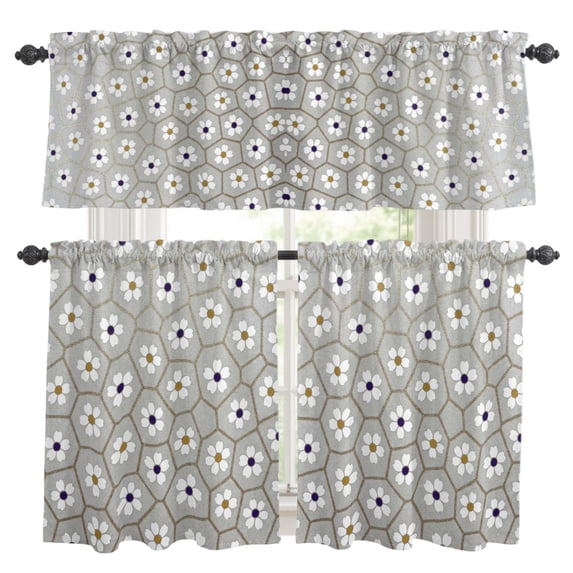 3 Piece Kitchen Curtains and Valances Set White Daisy Rustic Cafe ...