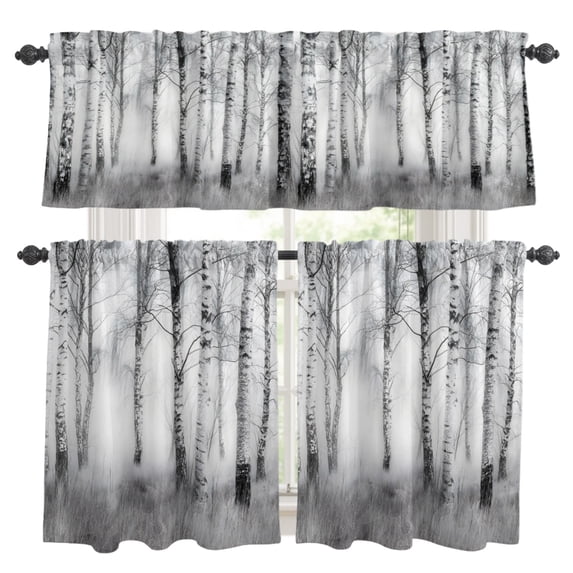 3 Piece Kitchen Curtains and Valances Set Winter Trees Cafe Curtains 36 ...