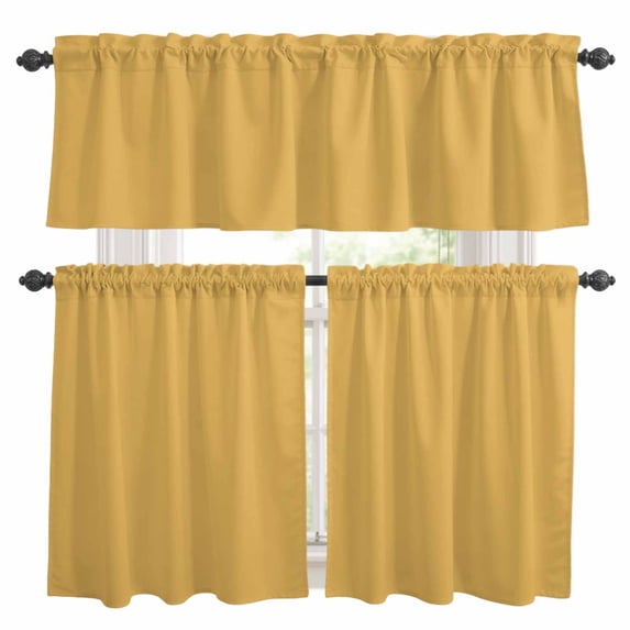 3 Piece Kitchen Curtains and Valances Set Yellow Cafe Curtains 24 Inch ...