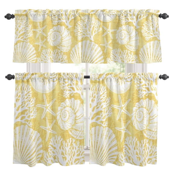 3 Piece Kitchen Curtains and Valances Set Yellow Coastal Cafe Curtains ...