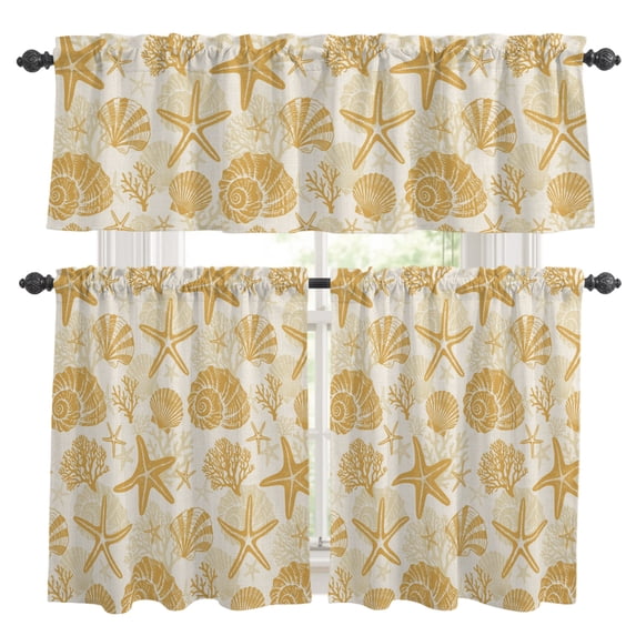 3 Piece Kitchen Curtains and Valances Set Yellow Coastal Summer Cafe ...