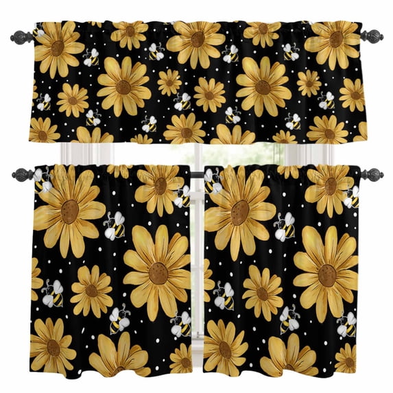 3 Piece Kitchen Curtains and Valances Set Yellow Daisy Farmhouse Cafe ...