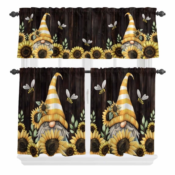 3 Piece Kitchen Curtains and Valances Set Yellow Gnomes Cafe Curtains ...