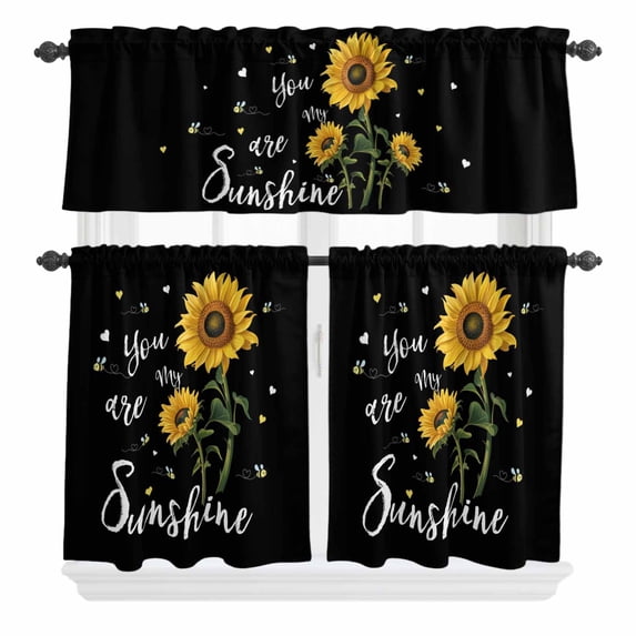 3 Piece Kitchen Curtains and Valances Set Yellow Sunflower Cafe ...