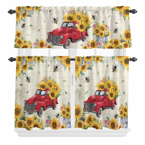 3 Piece Kitchen Curtains and Valances Set Yellow Sunflowers Cafe ...