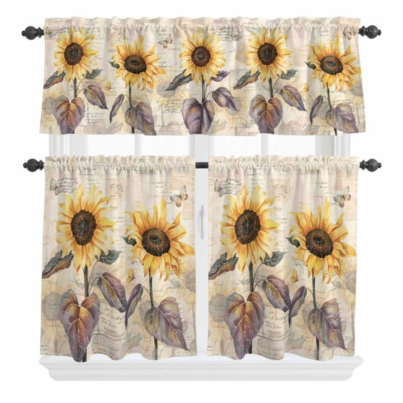 3 Piece Kitchen Curtains and Valances Set Yellow Sunflowers Cafe ...