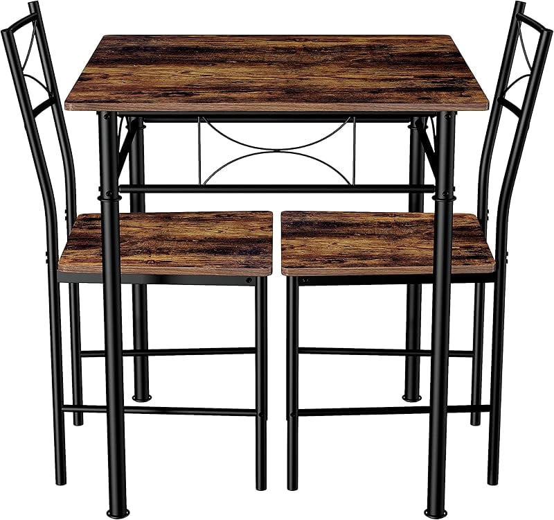 3-Piece Kitchen Dining Room Table Set for Small Spaces，Iron Wood Square ...