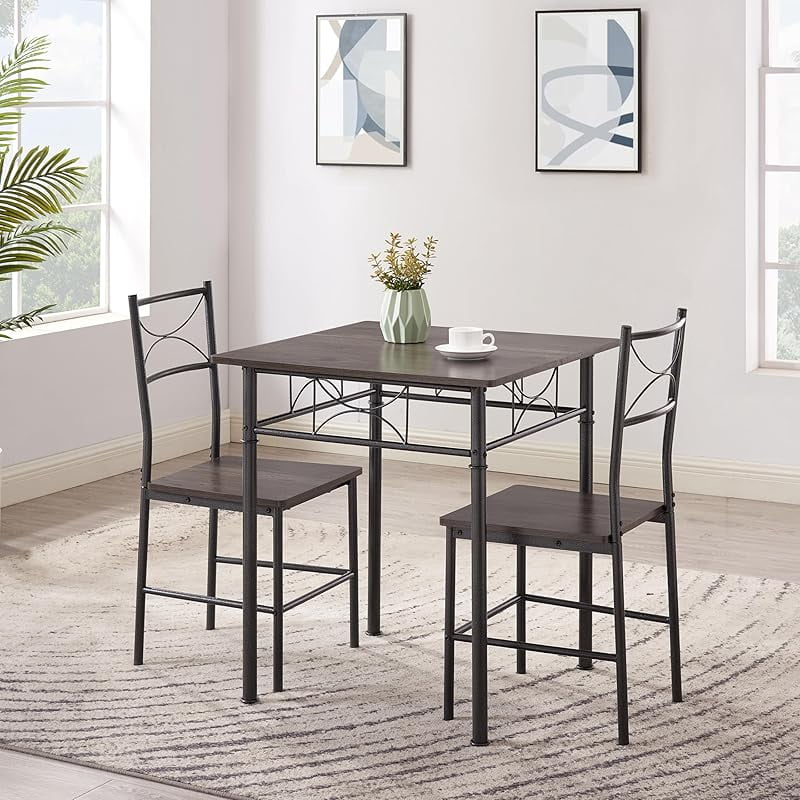 3-Piece Kitchen Dining Room Table Set for Small Spaces，Iron Wood Square ...