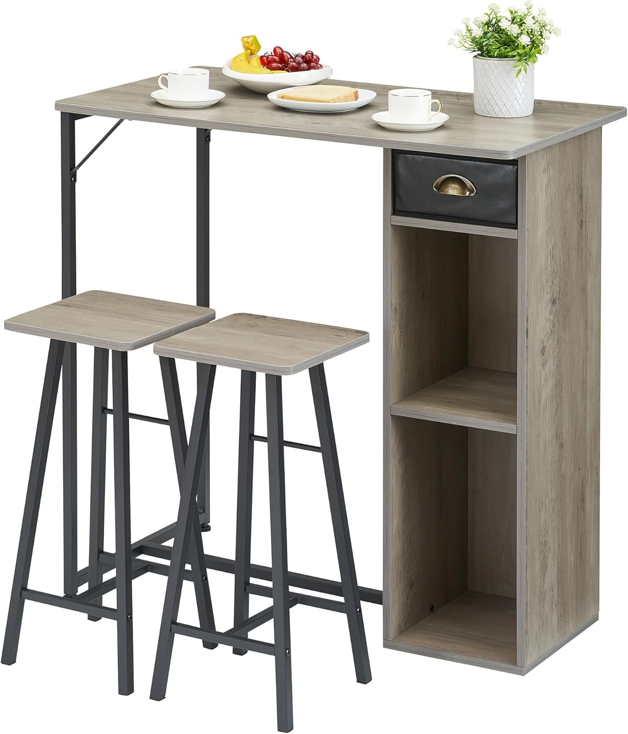 3 Piece Kitchen Dining Table Set - Counter Height Bar Counter Table for ...