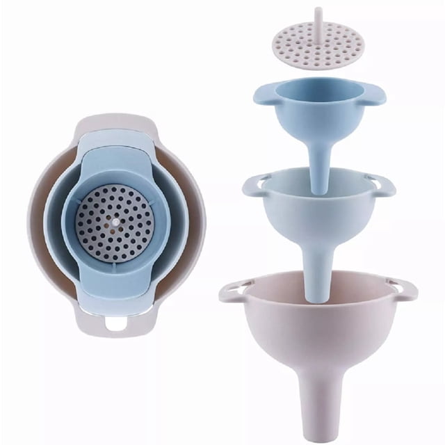 3-Piece Kitchen Funnel Set with Detachable Strainer – Versatile Plastic ...