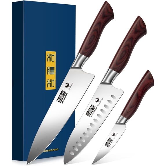 3-Piece Kitchen Knife Set, Ultra Sharp Chef/Santoku/Paring Knives ...