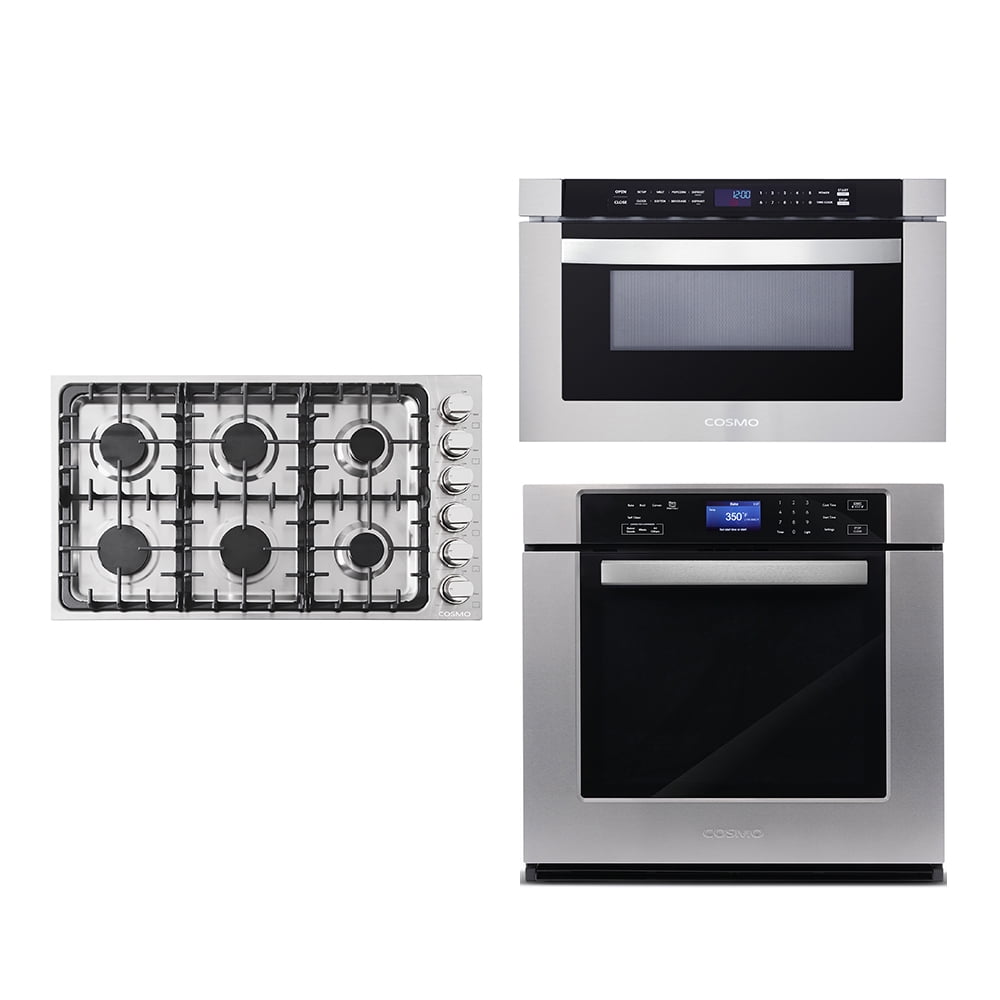 3 Piece Kitchen Package With 36" Gas Cooktop 24" Built-In Microwave ...