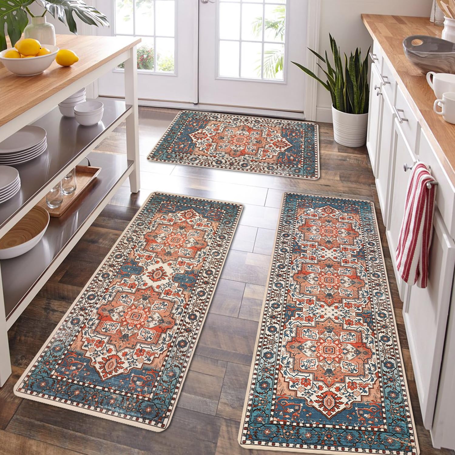 3 Piece Kitchen Rug Sets, Washable Runner Rugs for Kitchen Floor,Non ...
