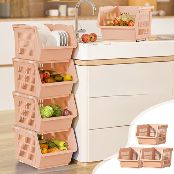 3 Piece Kitchen Storage Baskets - Multilayer Stackable Organizer ...