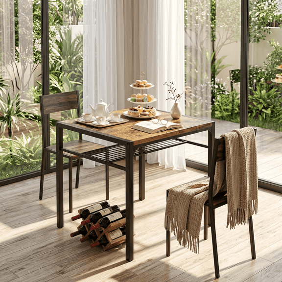 AIHO 3pc Apartment Dinette, Space-Saving Wooden Dining Set for 2 - Gray ...