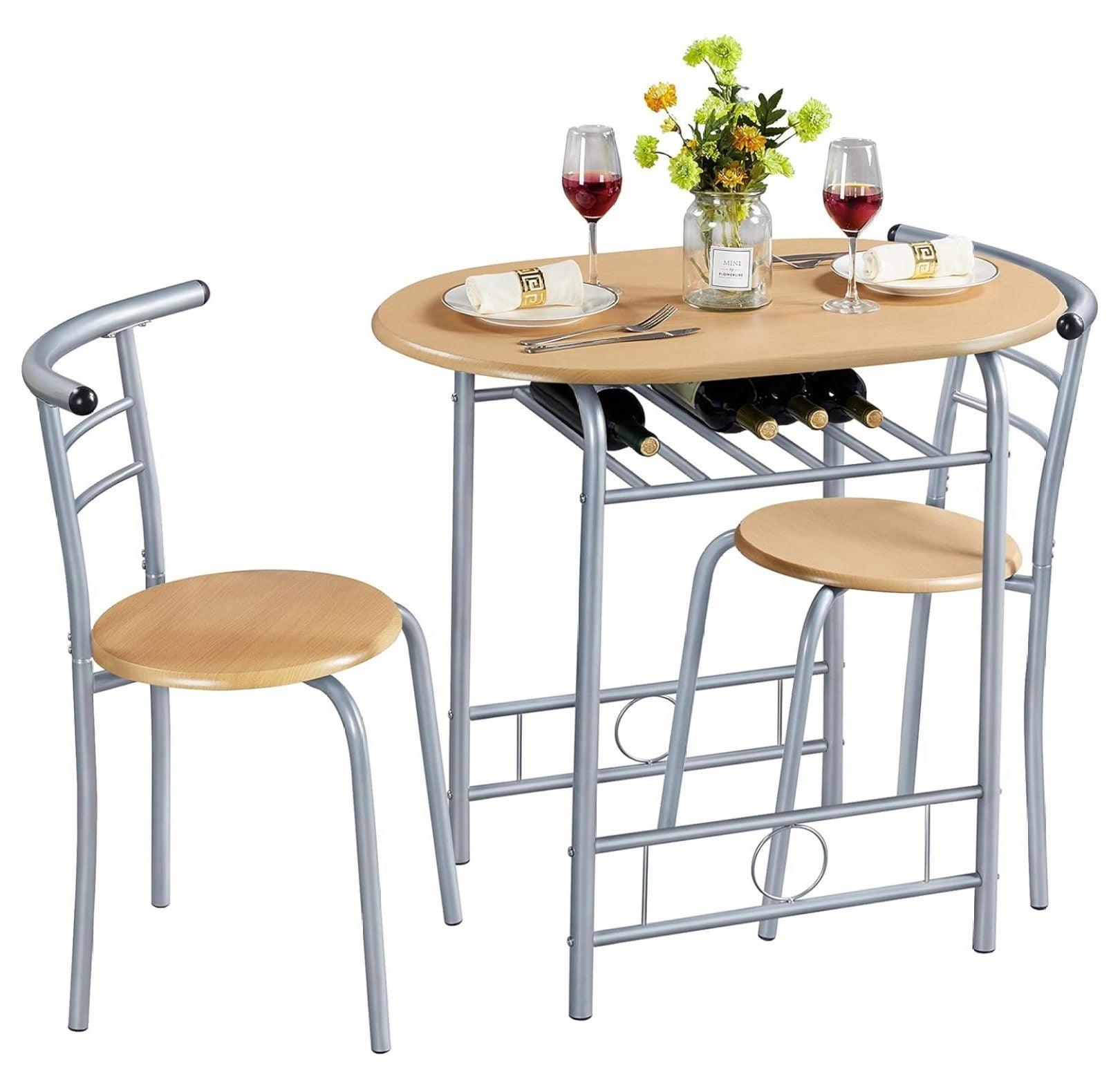 3 Piece Kitchen Table Set - Dining Table Sets for 2 - Compact Table and ...