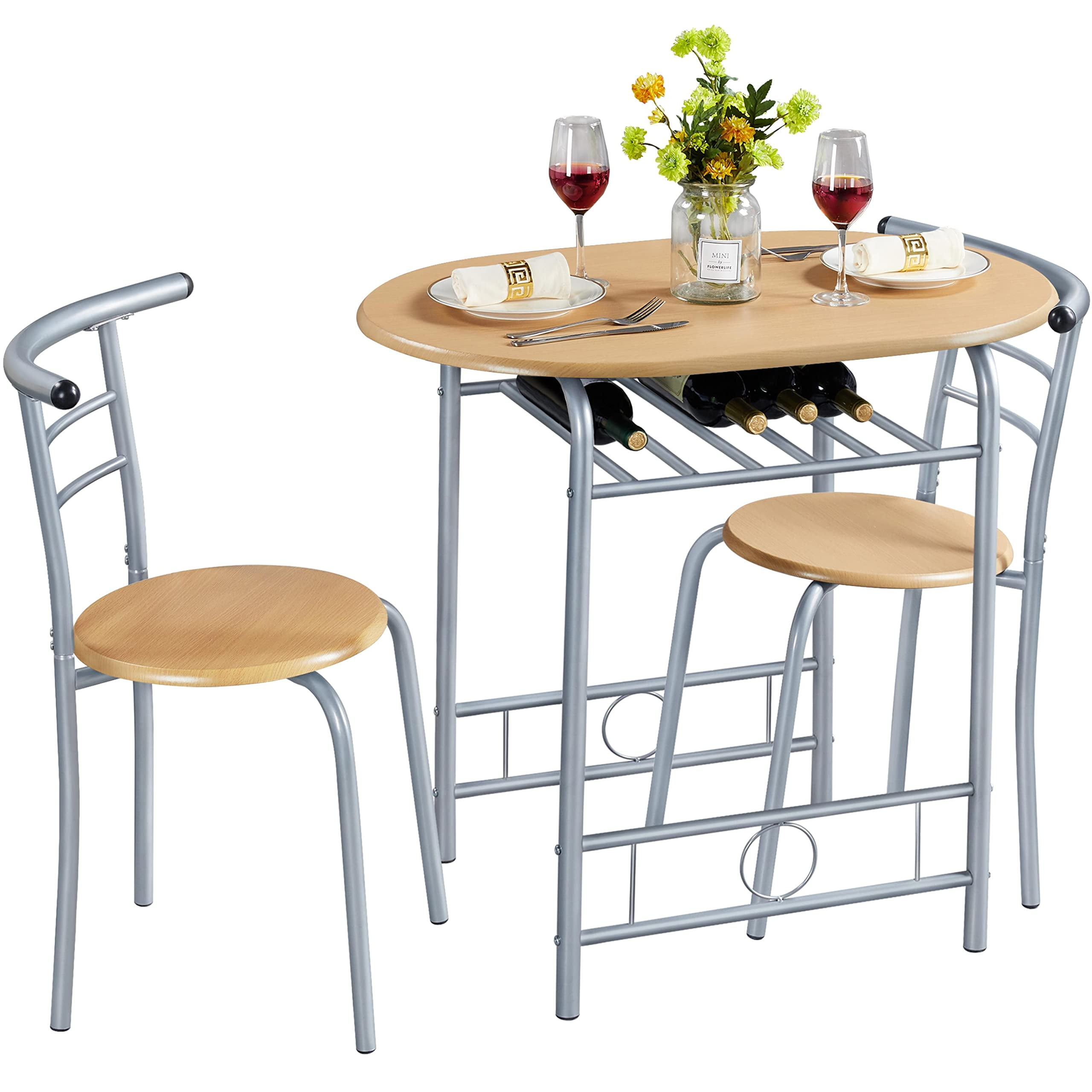 3 Piece Kitchen Table Set for Small Spaces, Compact Dining Table and ...
