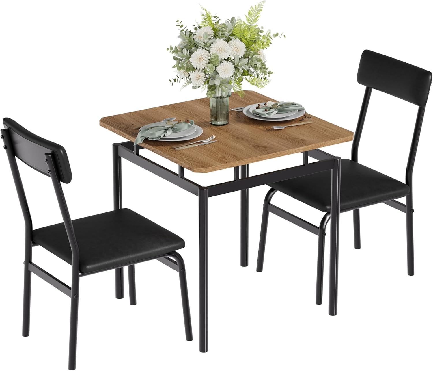 3-Piece Kitchen Table Set for 2, Wooden Small Dining Table Set for 2 ...