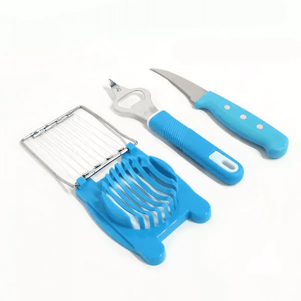 3 Piece Kitchen Tool Set Blue - Birds Beak Knife, Egg Slicer and Bottle ...