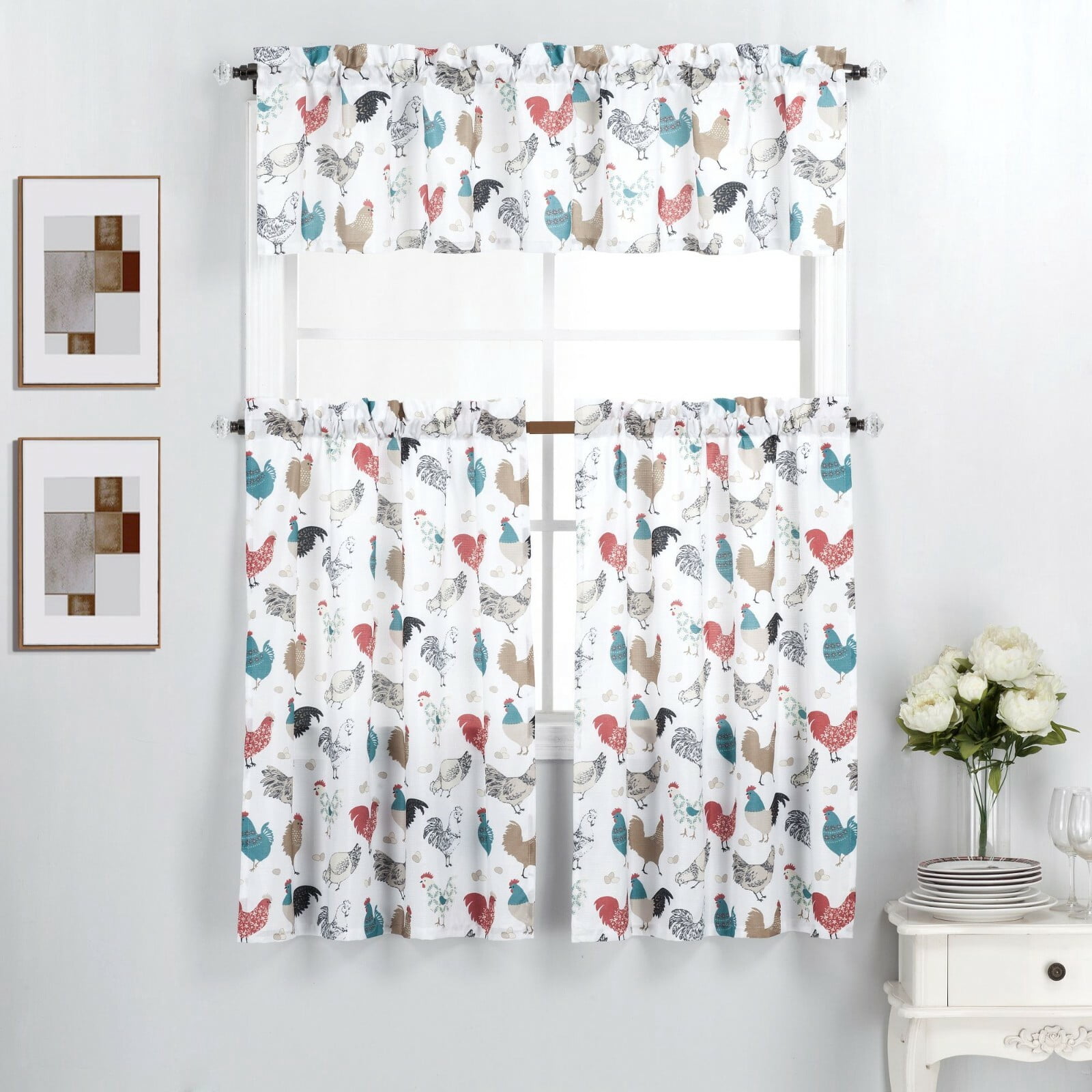3 Piece Kitchen Window Curtain Panel Tiers & Valance Set - Various ...