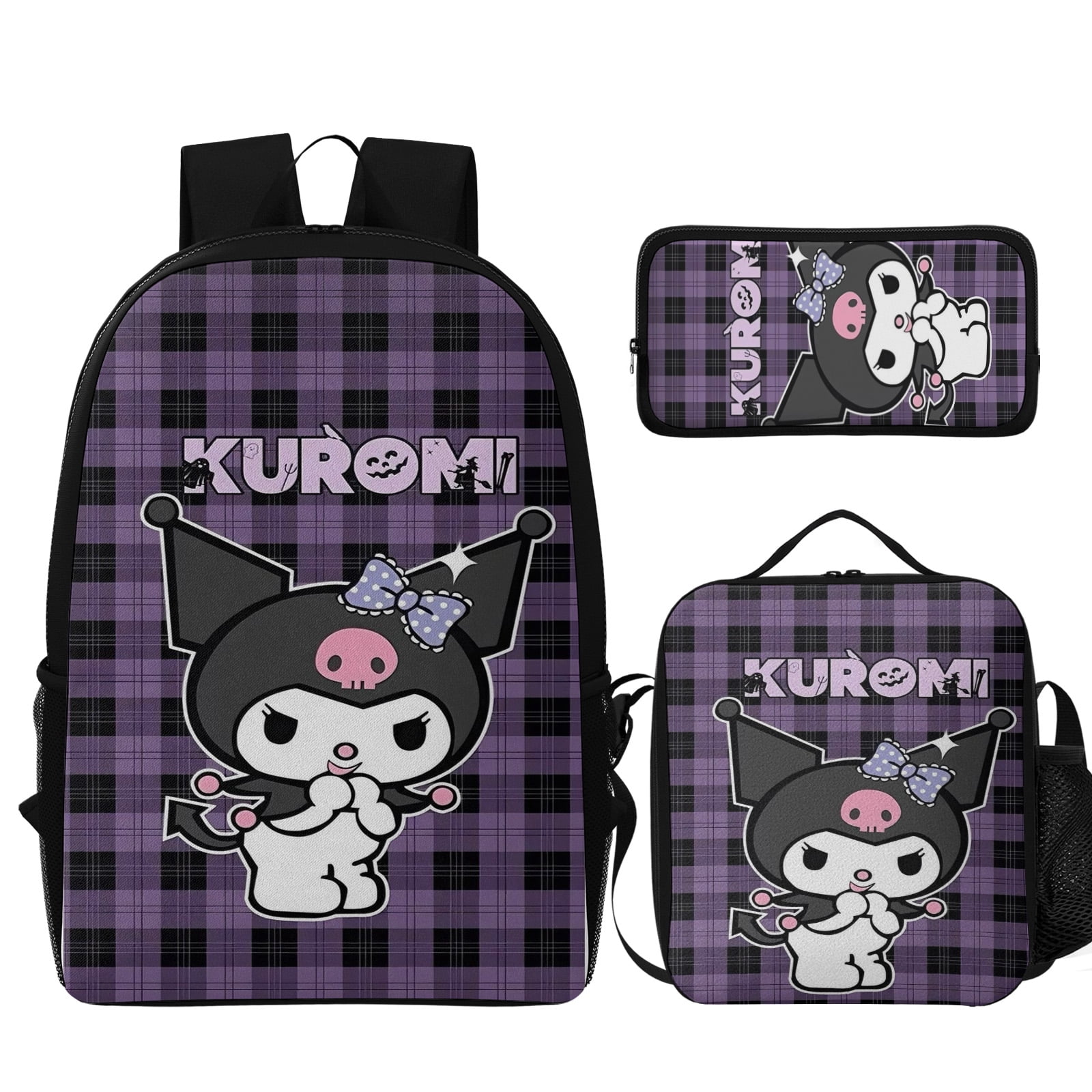 3-Piece Kuromi Backpack Set Fashion Printed Lightweight Multipurpose ...