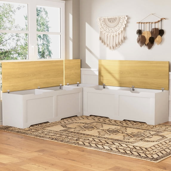 3-Piece L-Shaped Storage Bench with Cushion - Multi-Functional Corner ...