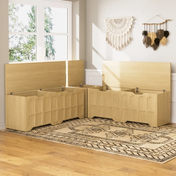 3-Piece L-Shaped Storage Bench with Padded Seat - Multifunctional ...