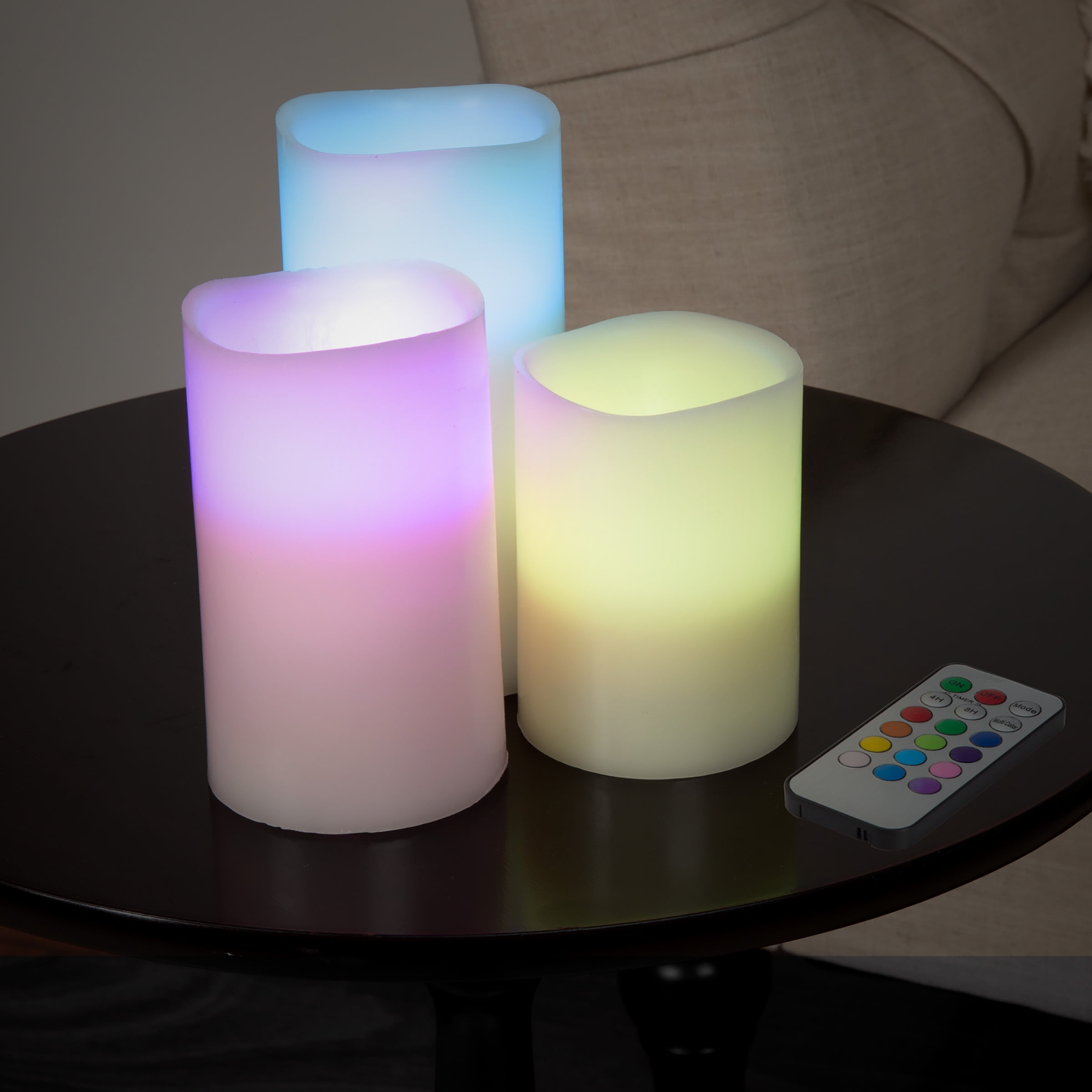 Lavish Home 3-Piece Color Changing Flameless LED Candle Set with Remote ...
