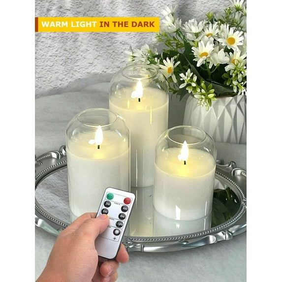 3-Piece LED Flameless Candles - Timer/Remote Control, Battery-Powered ...