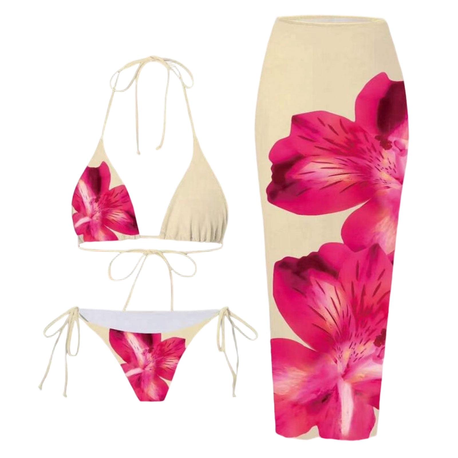 3 Piece Ladies Tankini Set with Flower Print Skirted Design Providing ...