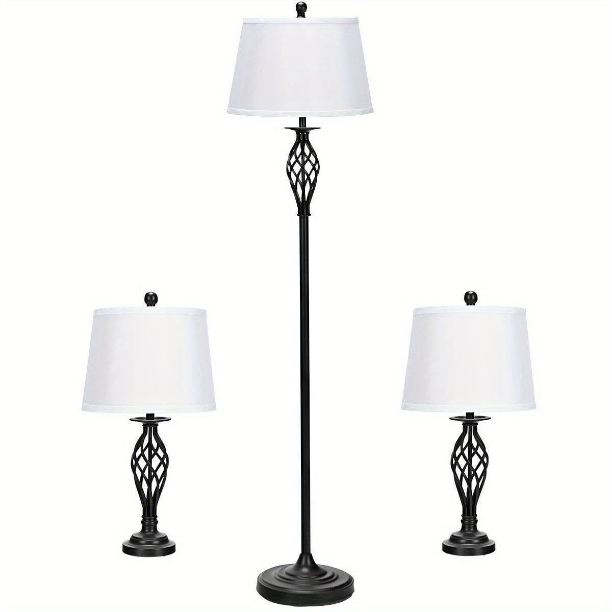 3-Piece Lamp Set 2 Table Lamps 1 Floor Lamp Fabric Shades Living Room ...
