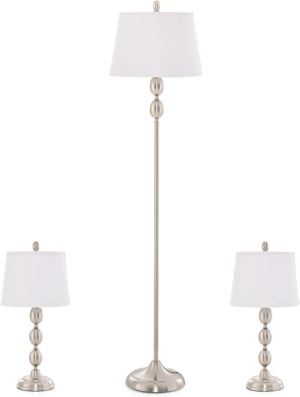 3-Piece Lamp Set, Floor Lamp and Table Lamp Combo Set with Metal Base ...