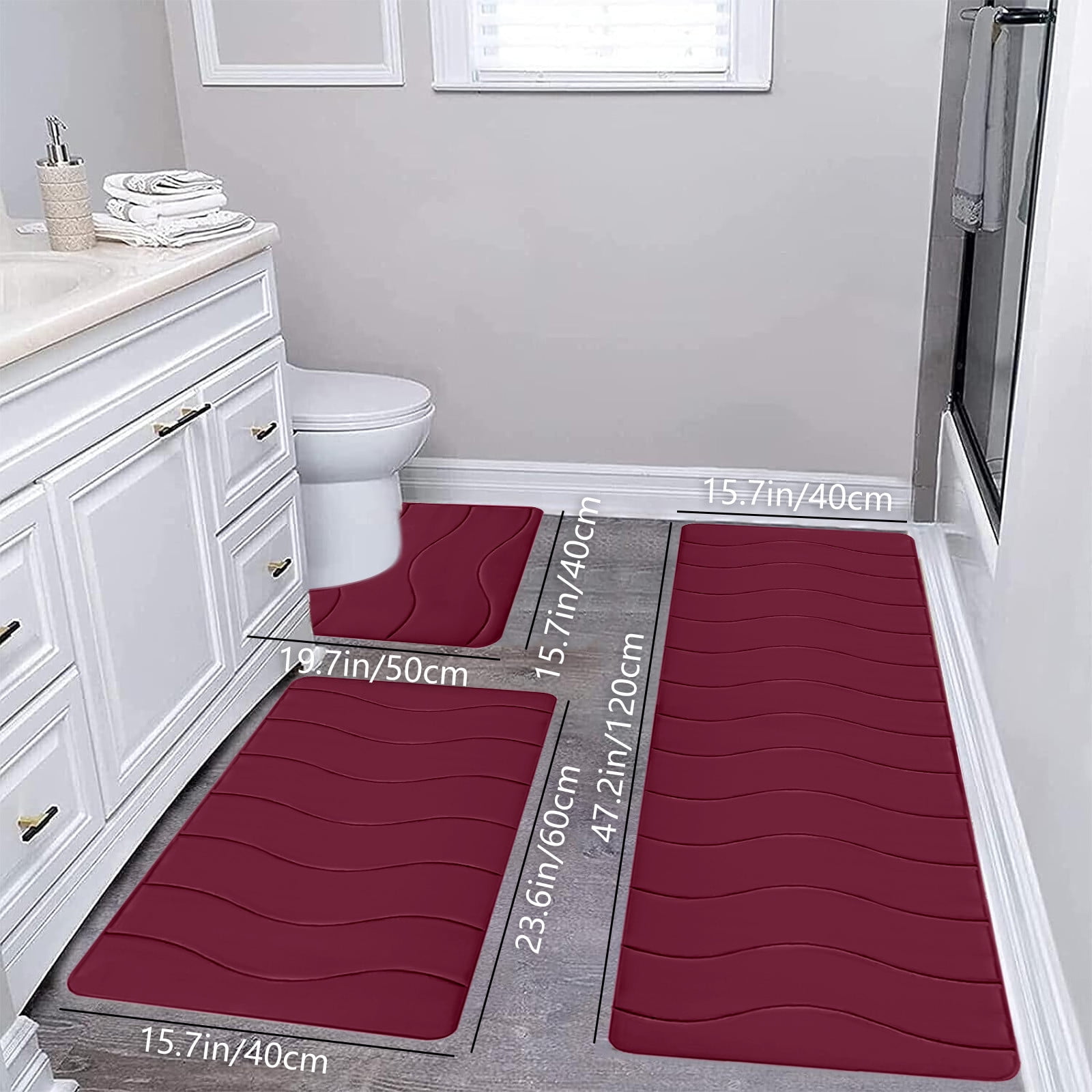3-Piece Large Foam Bath Mat Set - Soft, Non-Slip, Water Absorbent ...