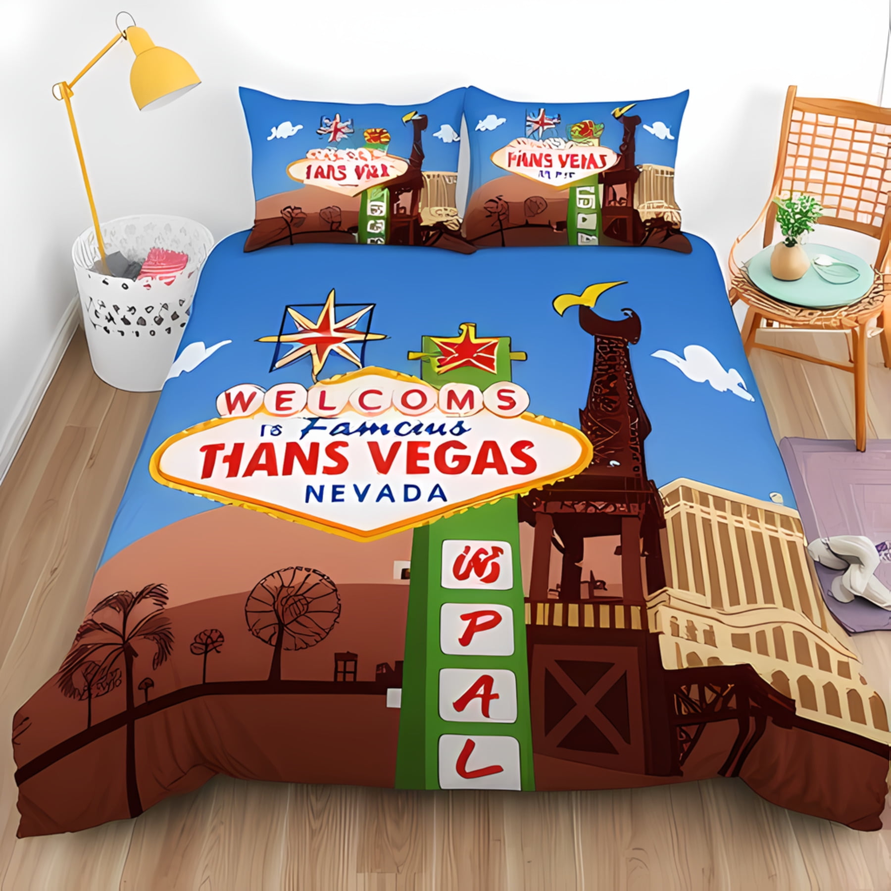 3-Piece Las Themed Duvet Cover Set - Whimsical Design with Iconic Sign ...