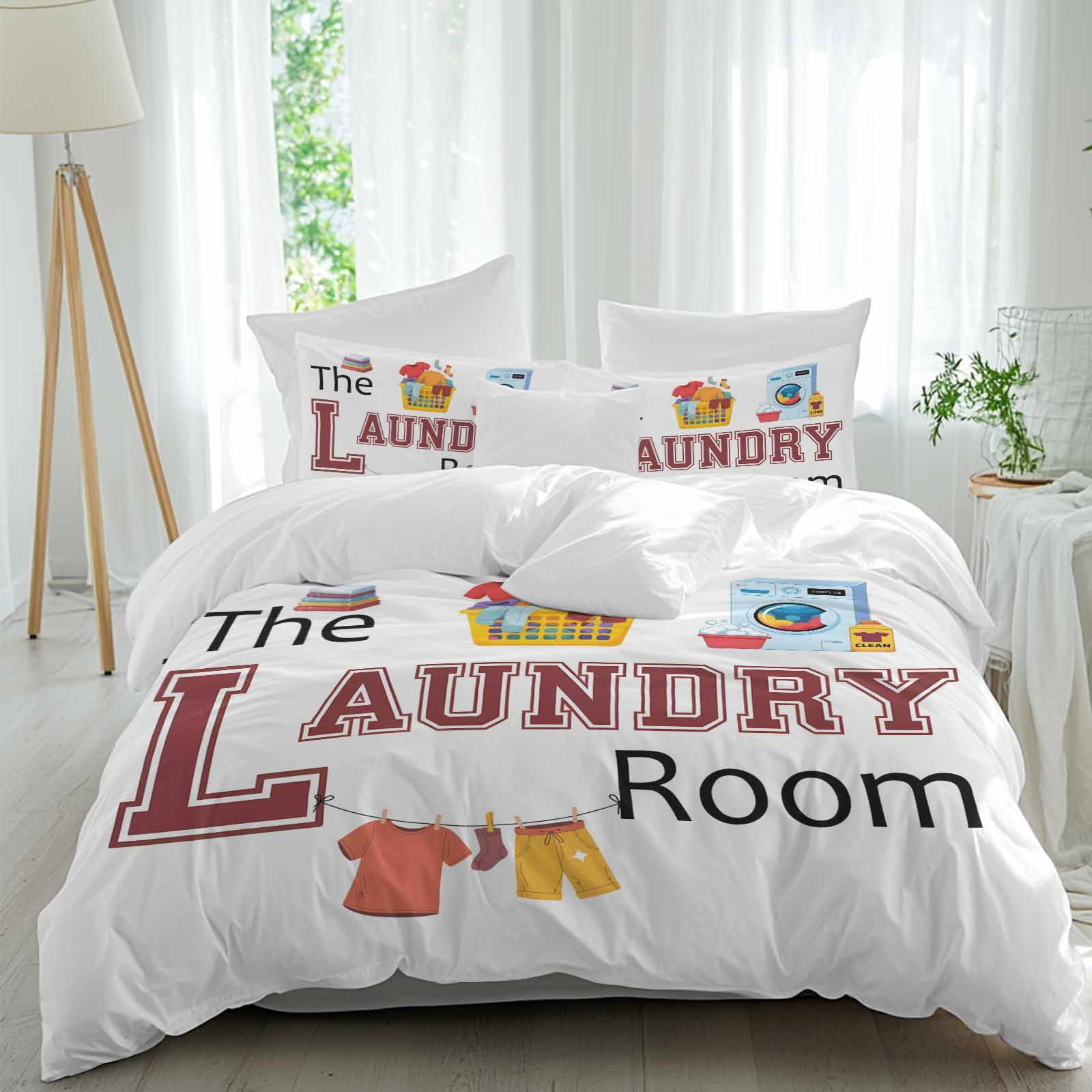 3 Piece Laundry Room Duvet Cover Set Full Size, Microfiber Comforter ...