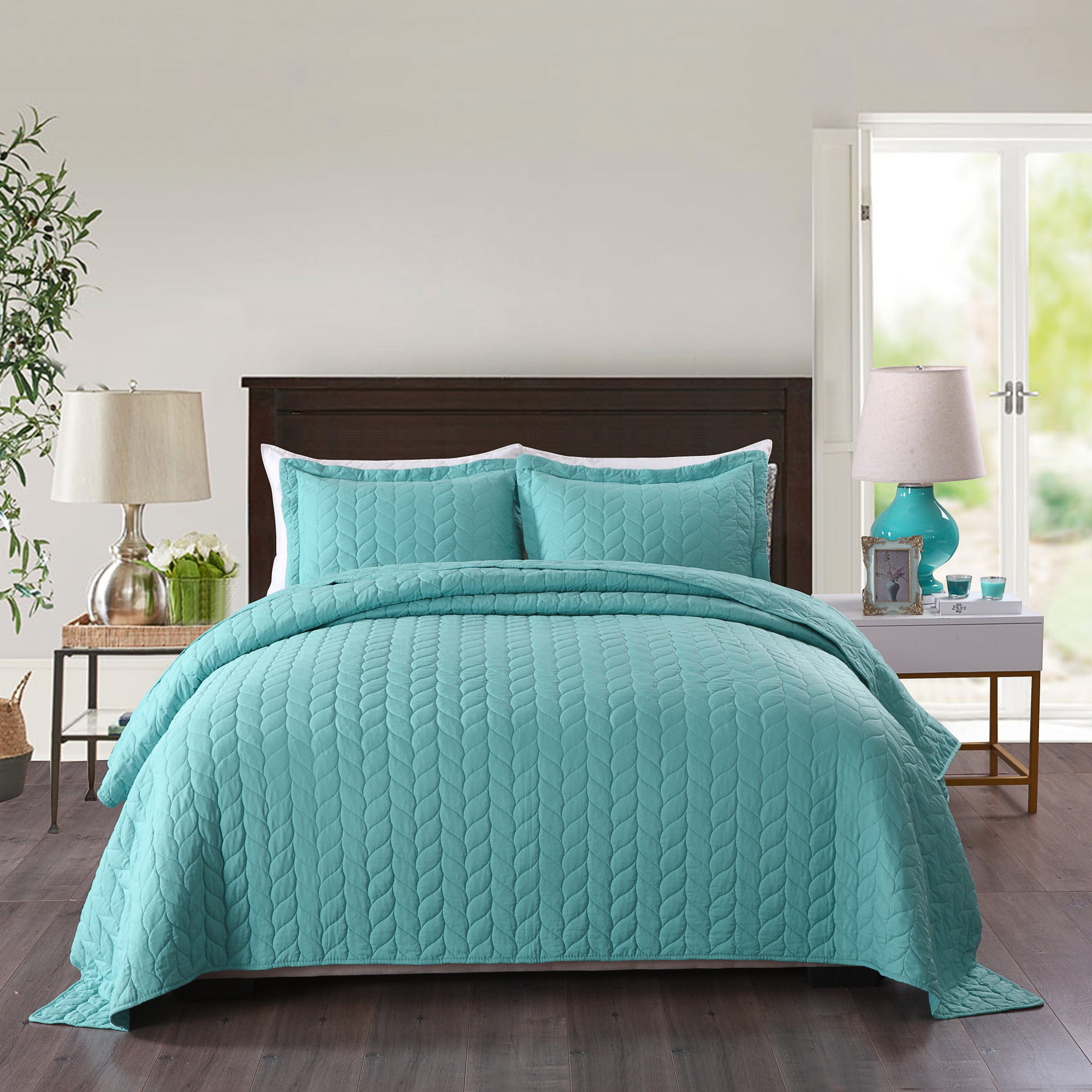 3 Piece Leaf Pattern Lightweight Bedspread Quilt Set Bedding set ...