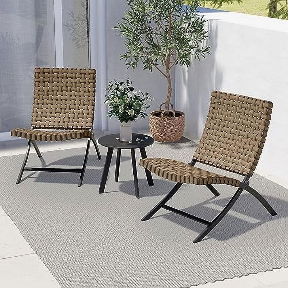 3 Piece Leather Texture Wicker Patio Chairs Foldable Balcony Set with ...