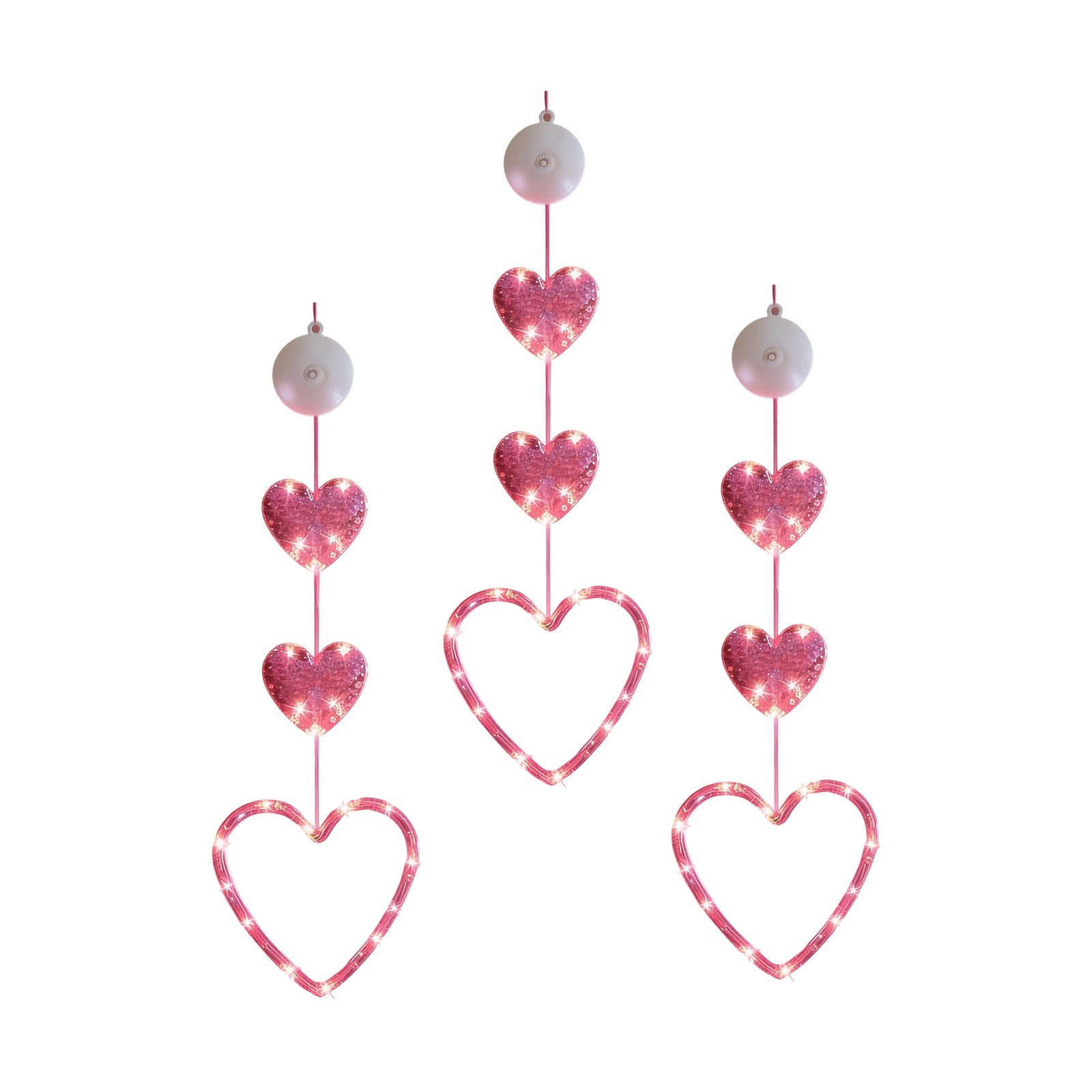 A 3 Piece Led Heart String Lights With Suction Cups For Window Wall ...