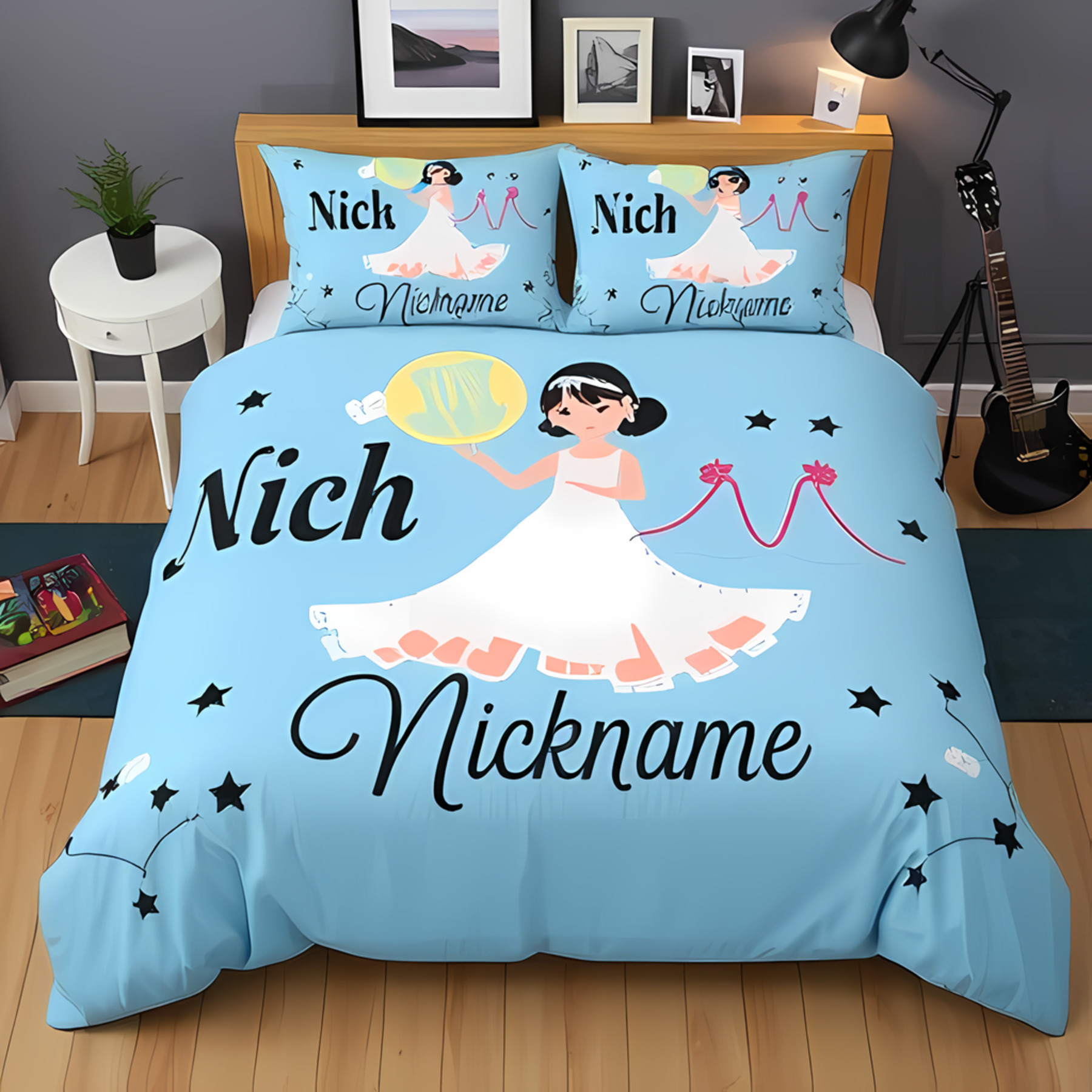 3-Piece Light Blue Cartoon Character Duvet Cover Set with Stars ...