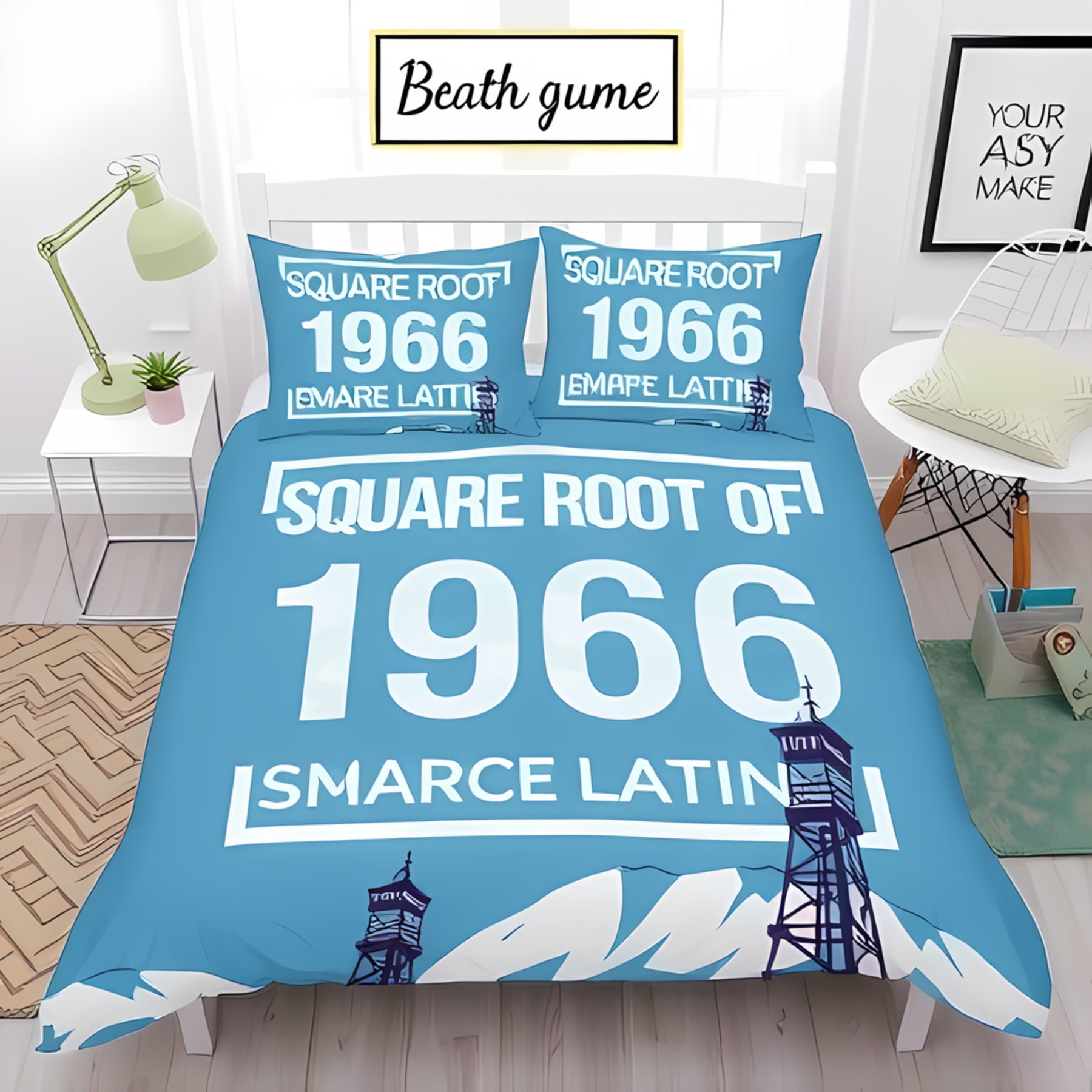 3-Piece Light Blue Duvet Cover Set with Bold Graphic " SQUARE ROOT OF ...