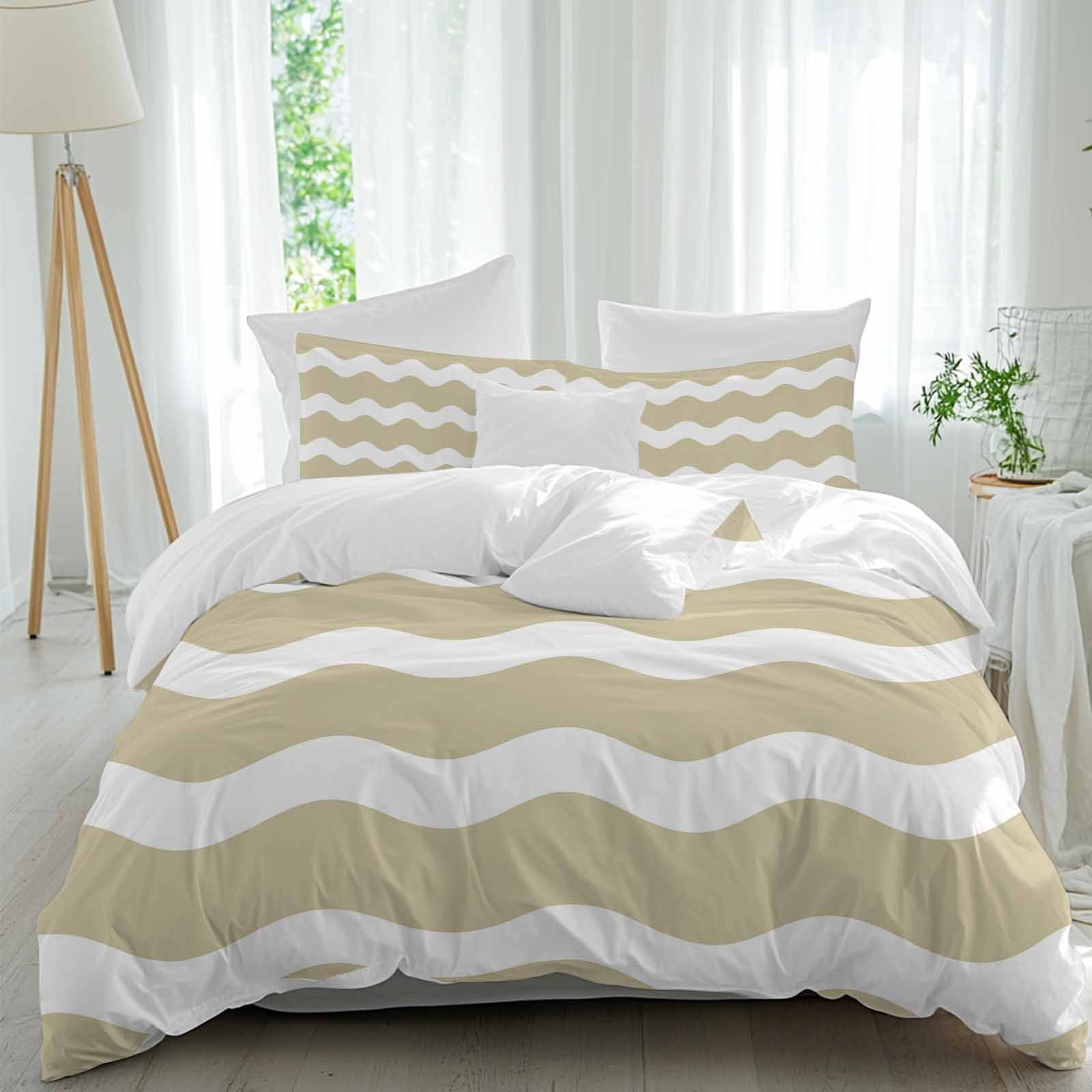 3 Piece Light Brown Ripple Duvet Cover Set Queen Size,Microfiber ...