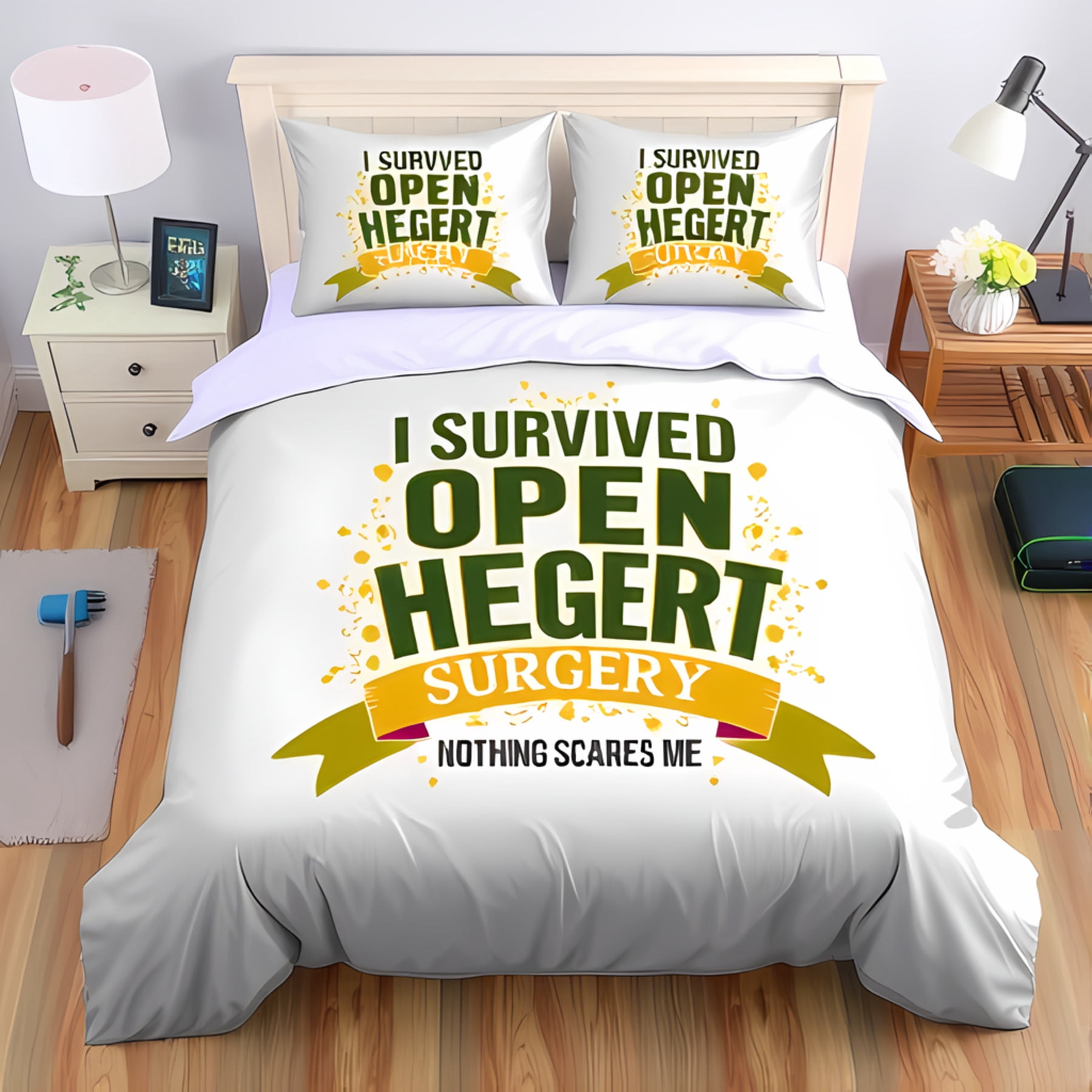 3-Piece Light Gray Duvet Cover Set with Bold " I Survived Open Hegert ...