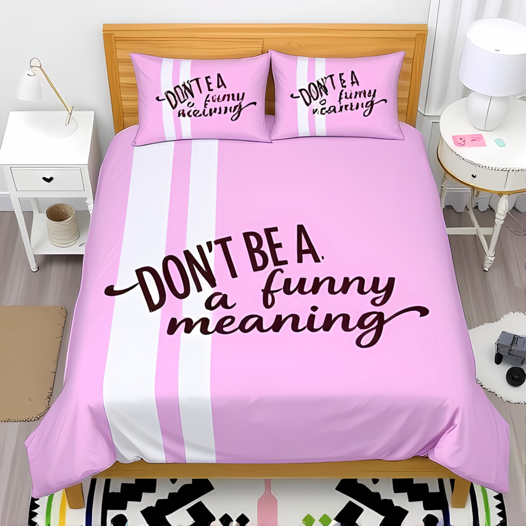 3-Piece Light Pink Duvet Cover Set with Whimsical 'DON'T BE A FUNNY ...
