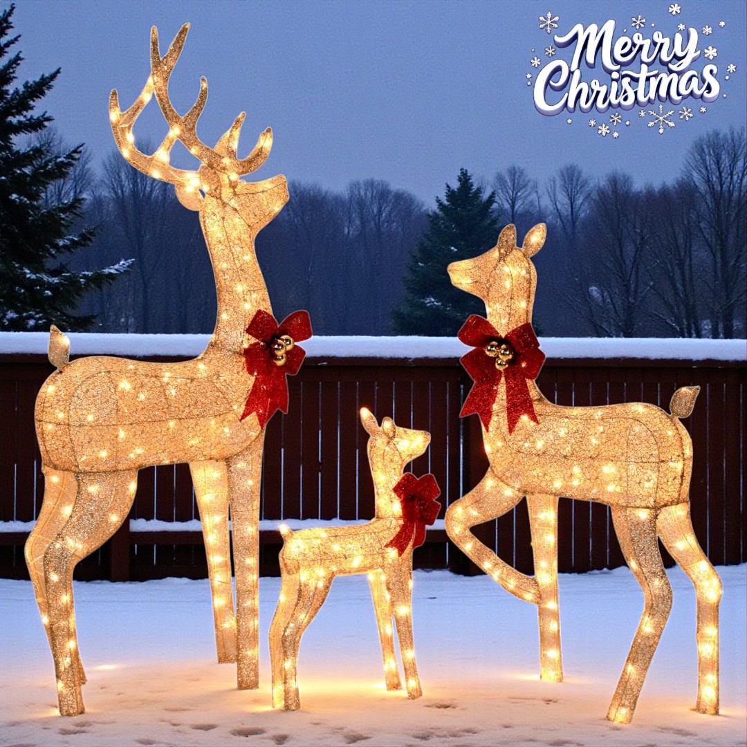 3-Piece Lighted 5ft Reindeer Family Set w/ 290 Warm White LED Lights ...