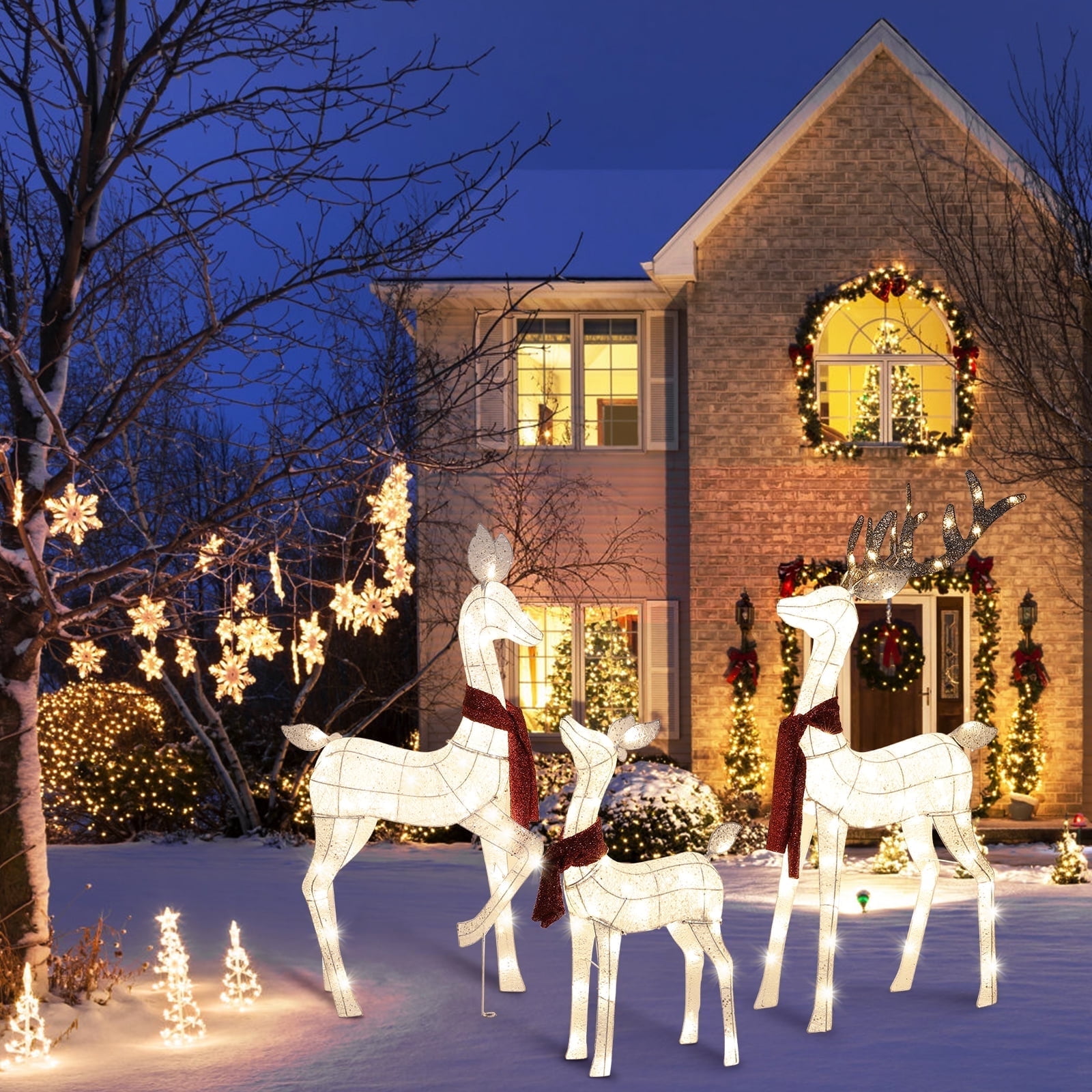 3-Piece Lighted Christmas Reindeer Family Set, Xmas Lighted Deer ...