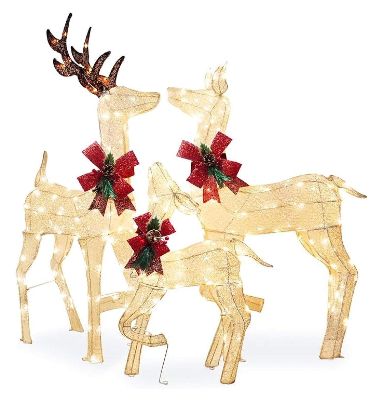 3-Piece Lighted Reindeer Family Set, Extra Large Christmas Decoration ...