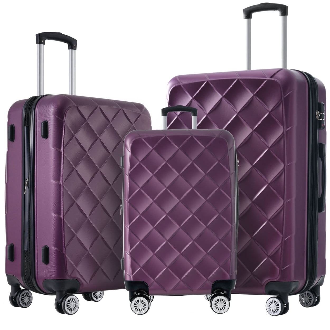 3-Piece Lightweight ABS Suitcase with 360° Spinner Wheels and 3-Stage ...